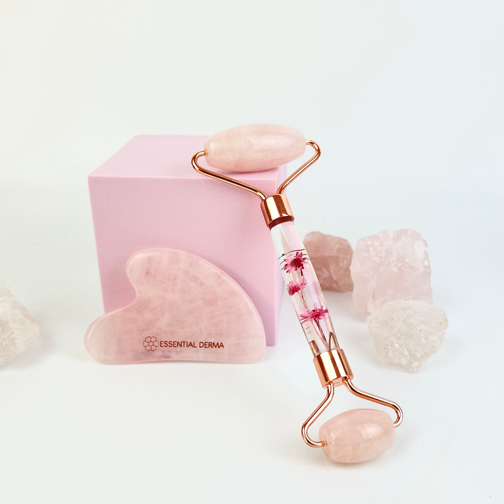 Rose Quartz Roller & Gua Sha Set | Flower Infused Pink Daisy ...